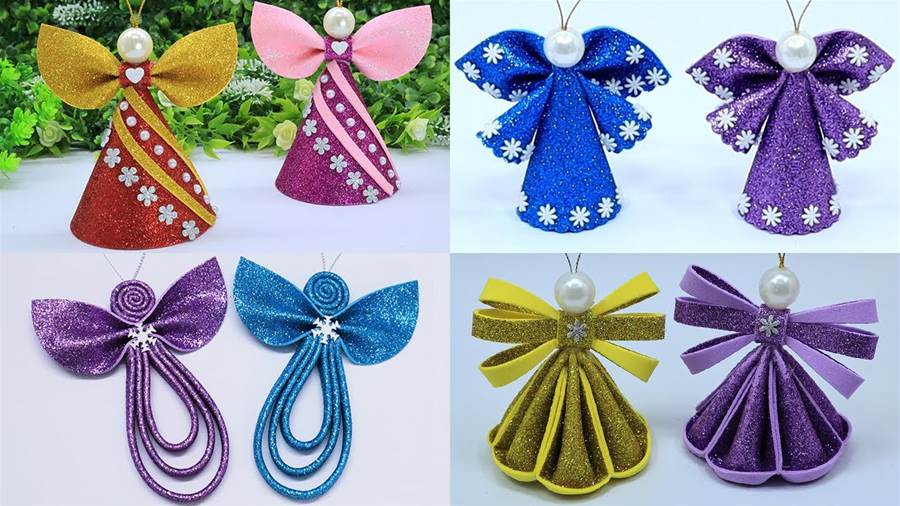 4 Christmas Angels Ornaments Making From Glitter Foam EVA Do It Together